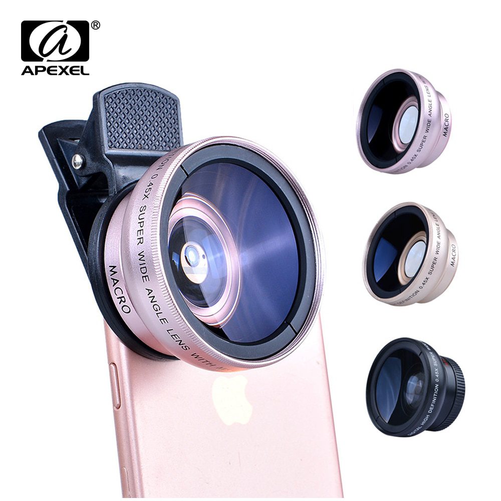 APEXEL 2in1 Lentille 0.45X Grand Angle + 12.5X Objectif Macro ...