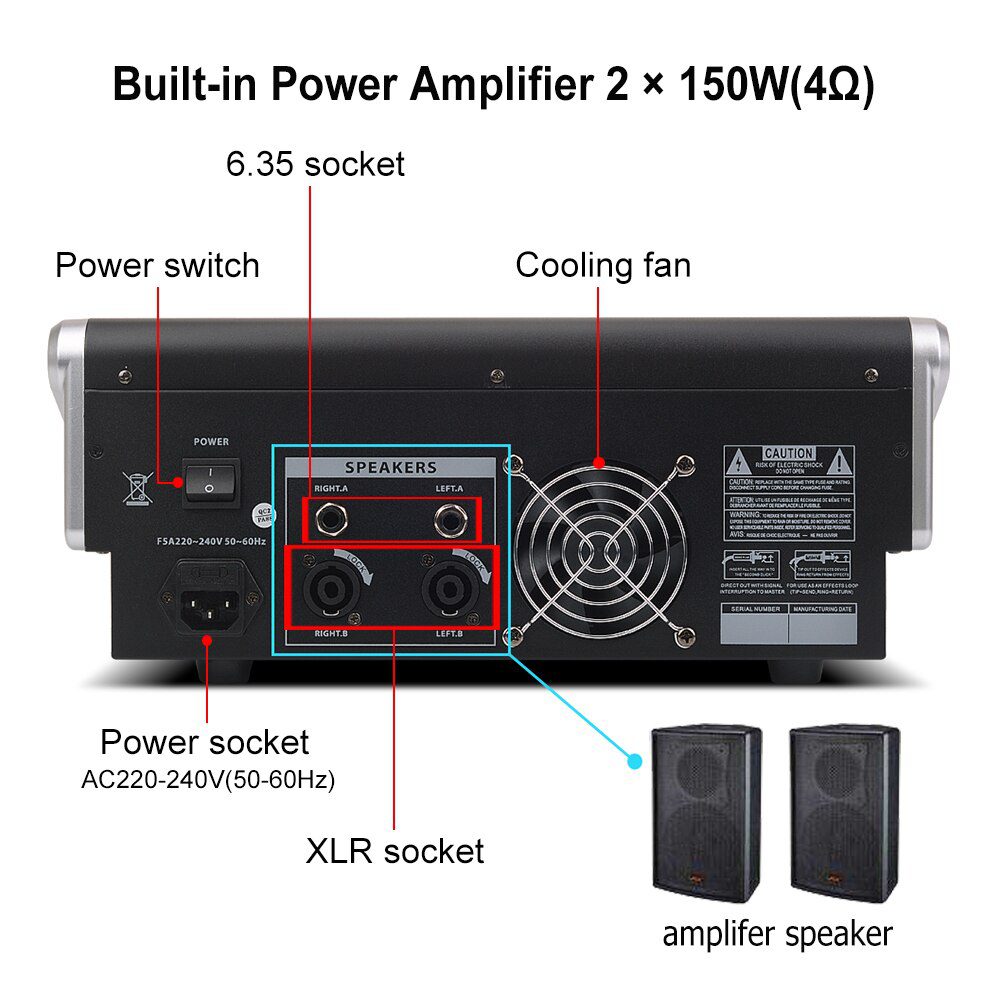 EYK EA80P Console de mixage 8 canaux avec amplificateur de puissance ...